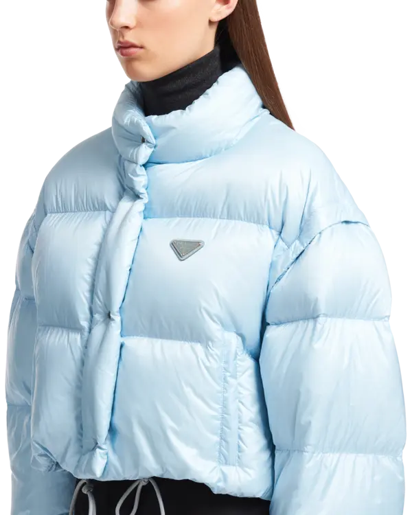 Prada Re-Nylon Cropped Convertible Down Jacket - Sky Blue